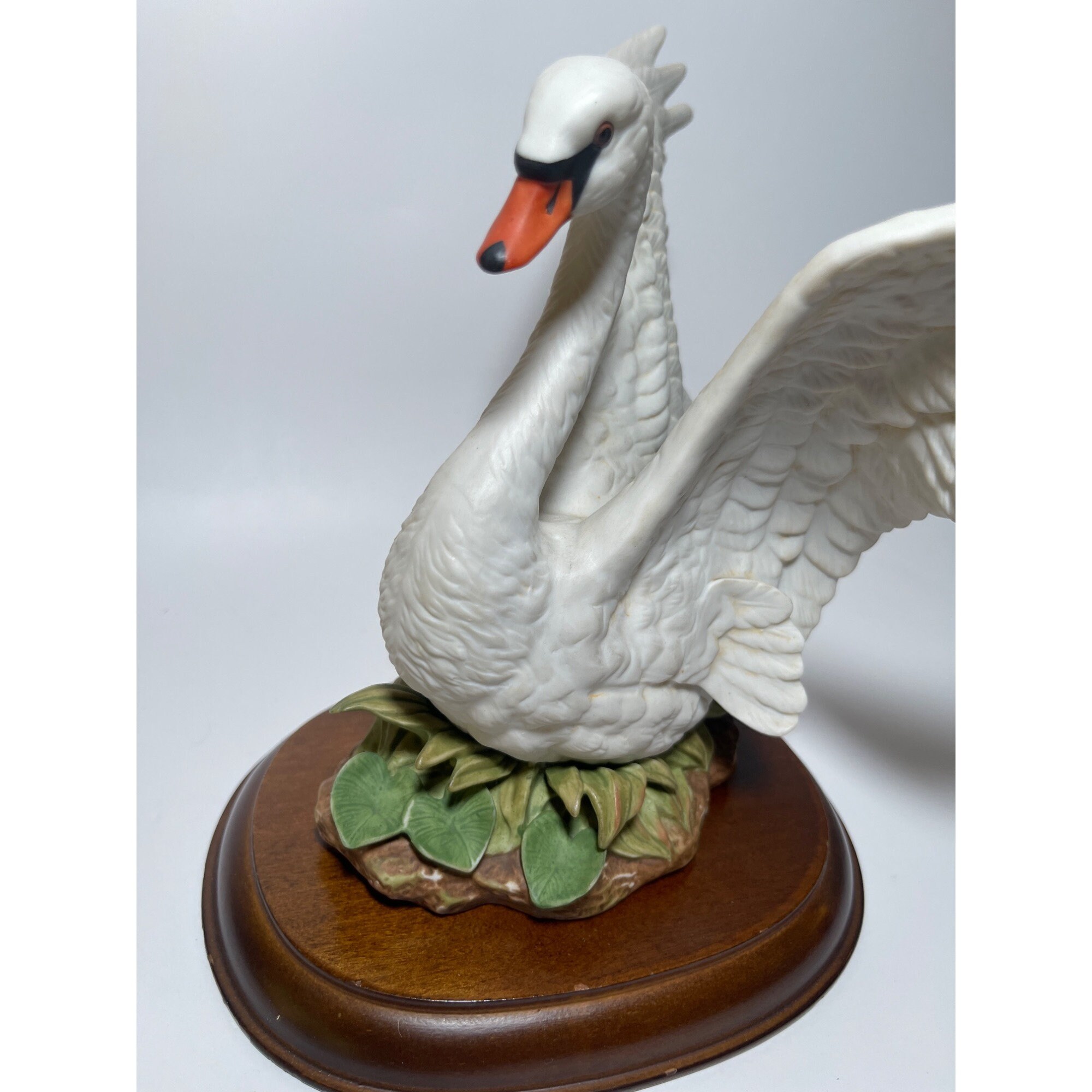 Lomoco 1992 Masterpiece Porcelain Swan Sculpture With Wooden Base - Etsy