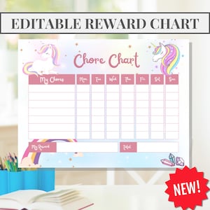 PRINTABLE Unicorn Kids Chore Chart. Daily and Weekly Reward Chart With ...