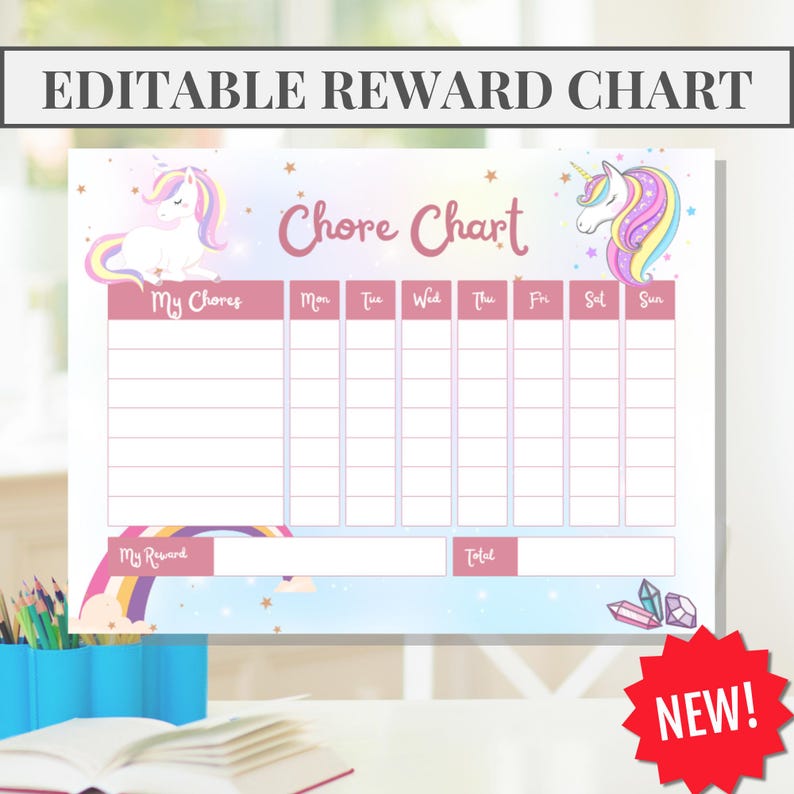 PRINTABLE Unicorn Kids Chore Chart. Daily and Weekly Reward Chart With ...
