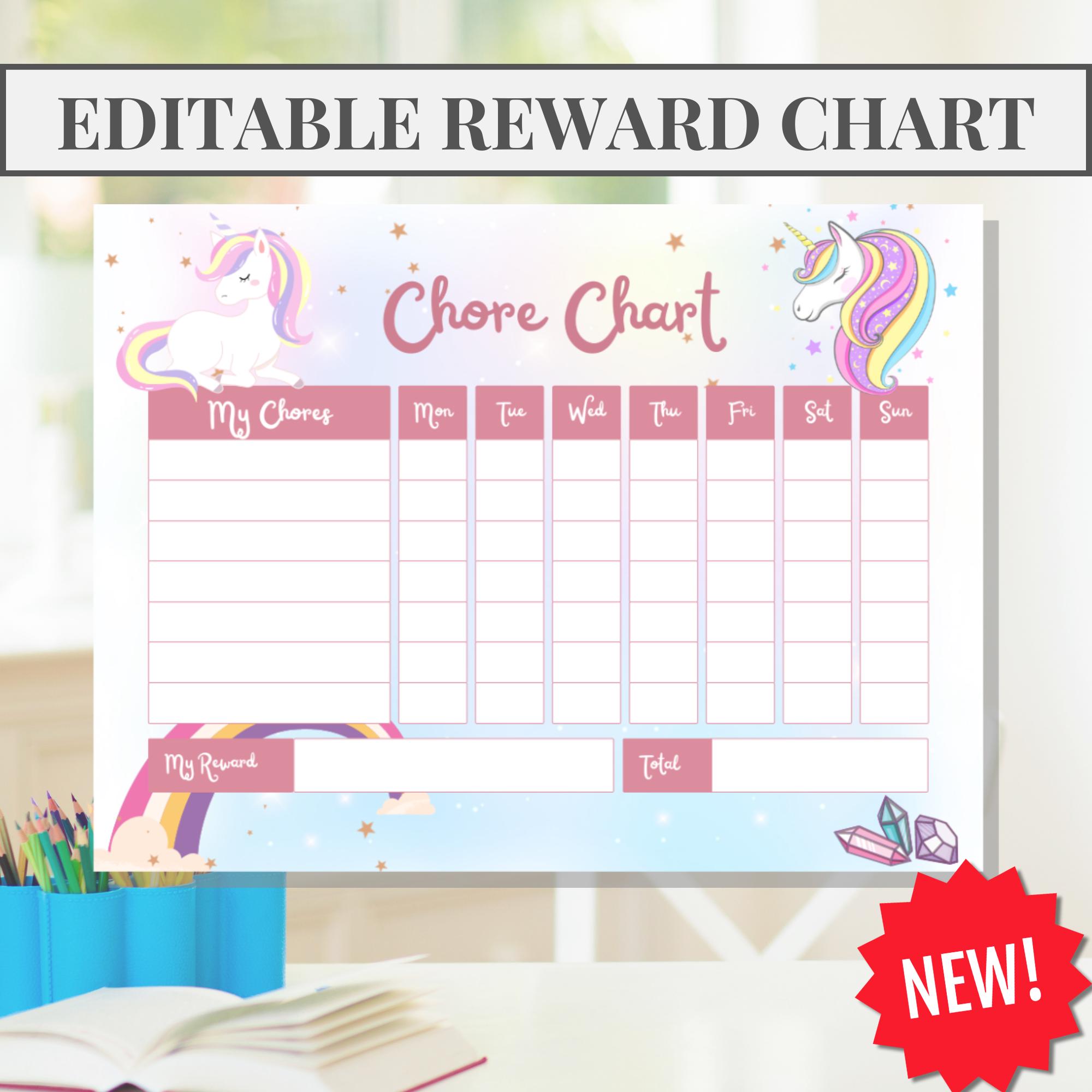 PRINTABLE Unicorn Kids Chore Chart. Daily and Weekly Reward Chart With ...