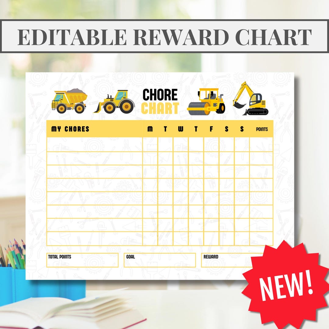 PRINTABLE Construction-themed Kids Routine Chart for Daily Chores ...
