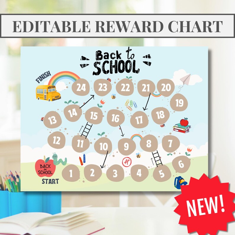 PRINTABLE Back to School Kids Reward Chart for Any Tasks ...