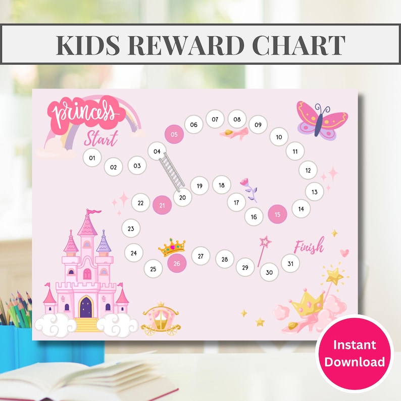 Princess Printable Kids Reward Chart. Toddler Responsibility Behavior ...