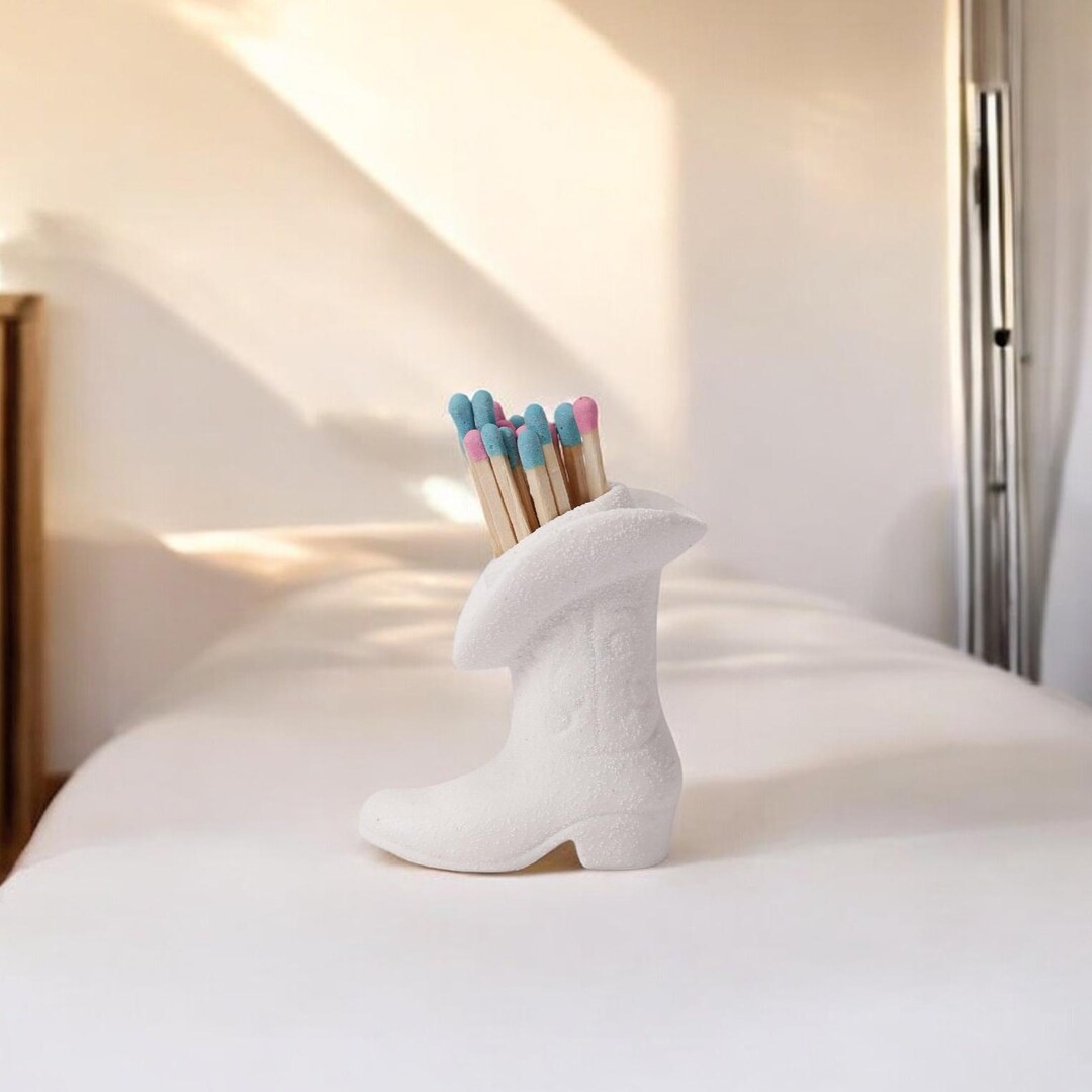 Flap Cowboy Boot Match Holder, Western Home Decor Ceramic Match Holder ...