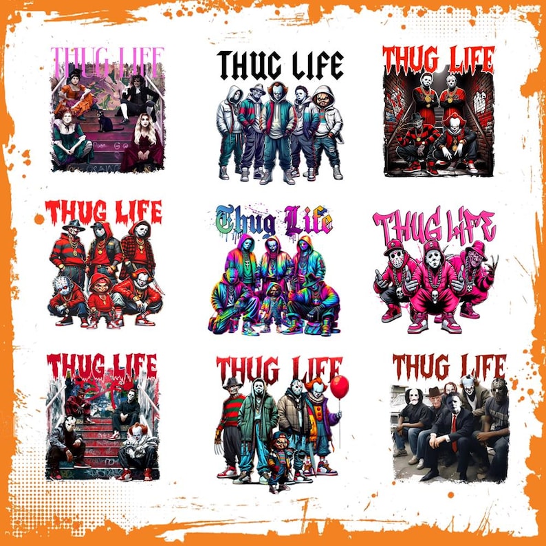 9 Designs Thug Life Bundle PNG, Halloween Horror Movie Thug Life Png ...