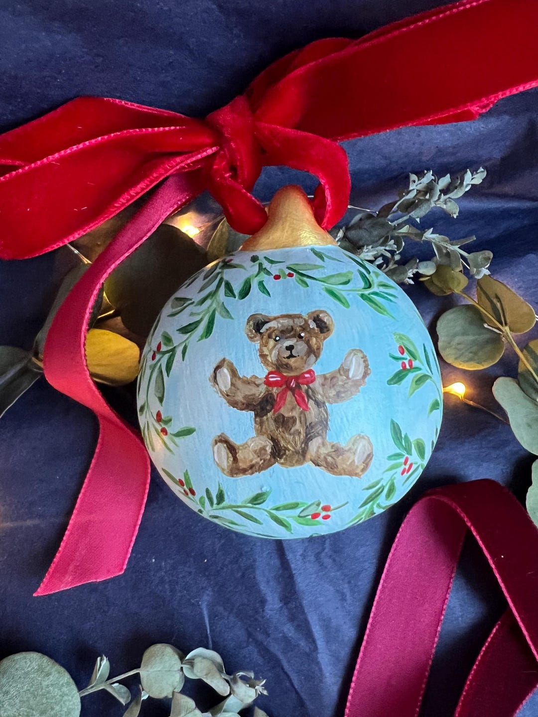 Hand-painted Bespoke Bauble - Victorian Teddy Bear Design. Unique One ...