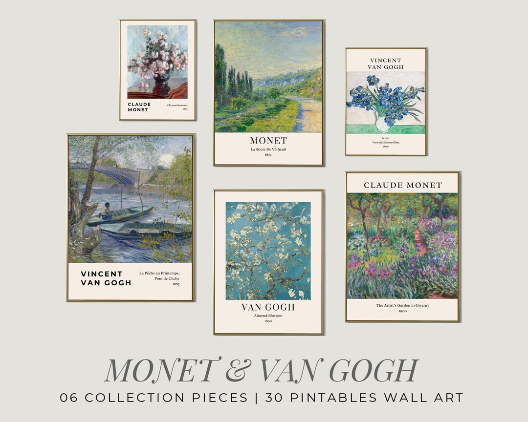 Claude Monet & Vicent Van Gogh Prints, Set 6 Pieces, Van Gogh Wall Art ...