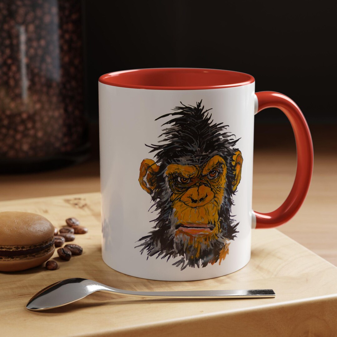 Monkey Watercolor Accent Ceramic Coffee Mug, Unique Animal Lover Gift ...