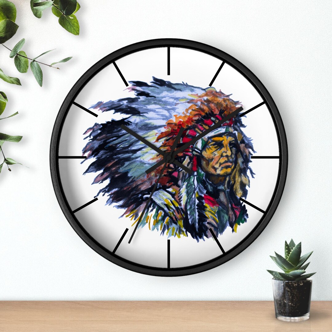 Native American Indian Chief Inspired Wall Clock, Boho Home Decor, Art ...