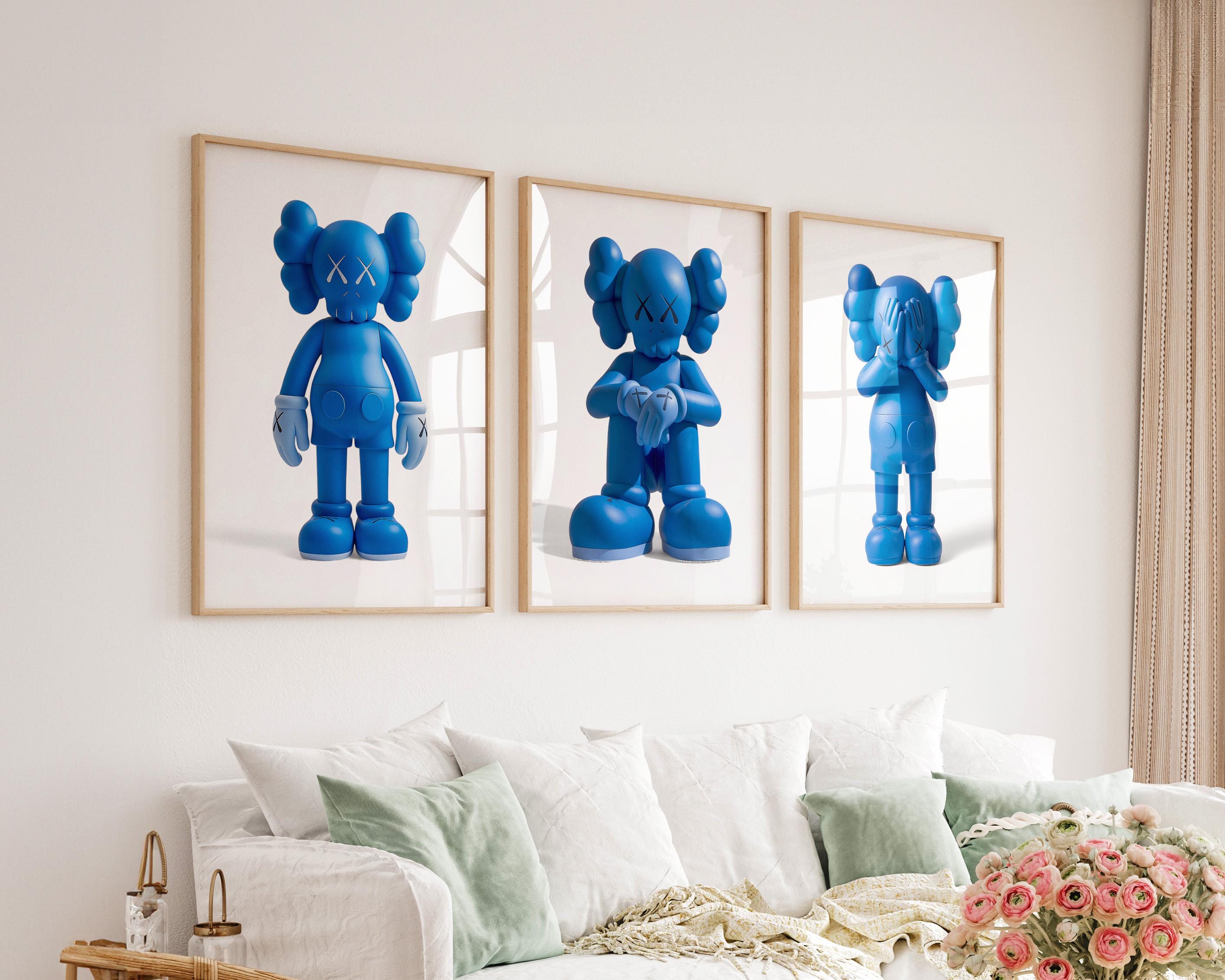 Blue KAWS Poster Set of 3, Minimalist Hypebeast Kaws Figure, Kaws the ...