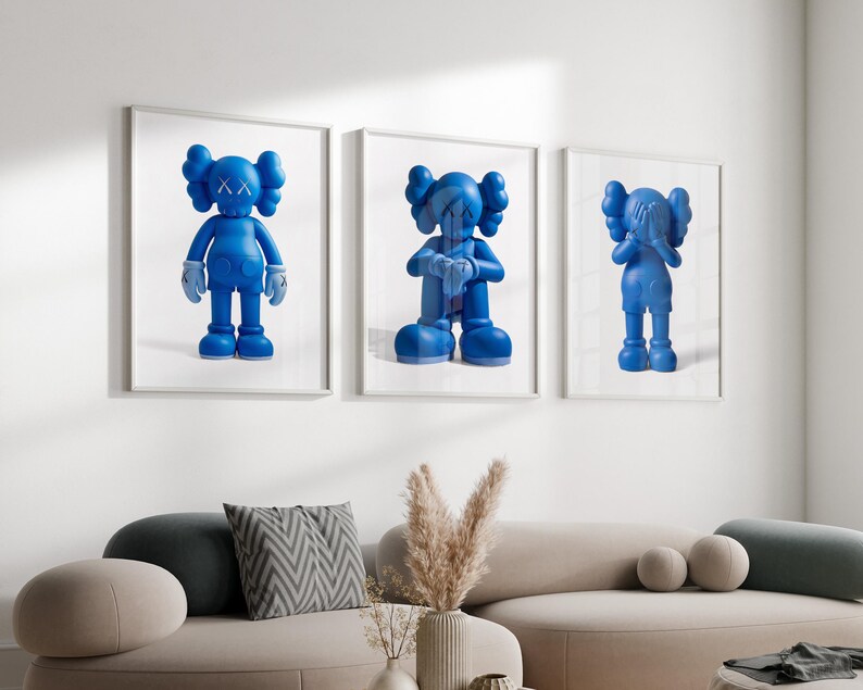 Blue KAWS Poster Set of 3, Minimalist Hypebeast Kaws Figure, Kaws the ...