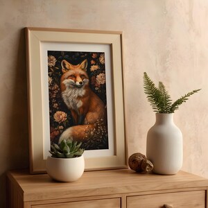 Red Fox Vintage Art Print, William Morris Inspired Red Fox Poster, Dark ...