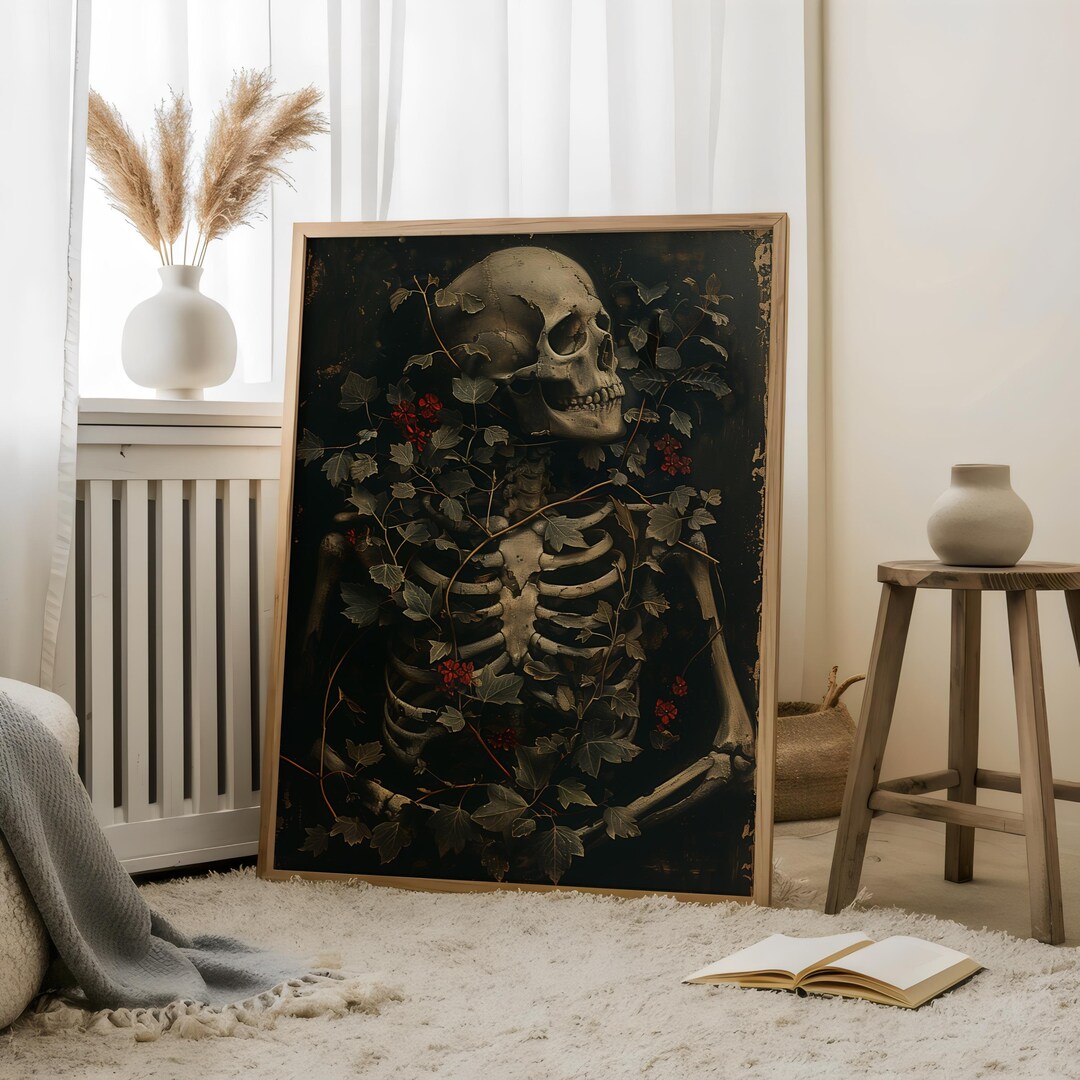 Antique Floral Scary Skeleton Dark Academia Flowery Skeleton Grave Dark ...