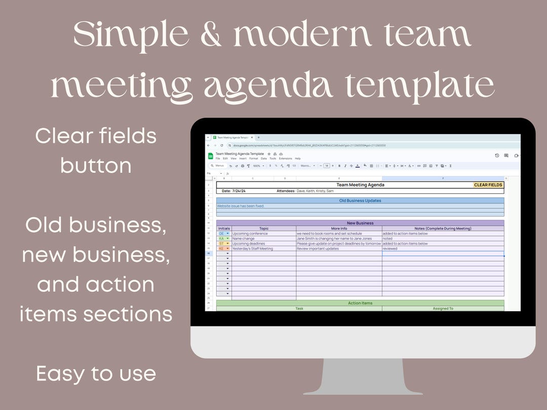 Team Meeting Agenda Template - Google Sheets - Etsy