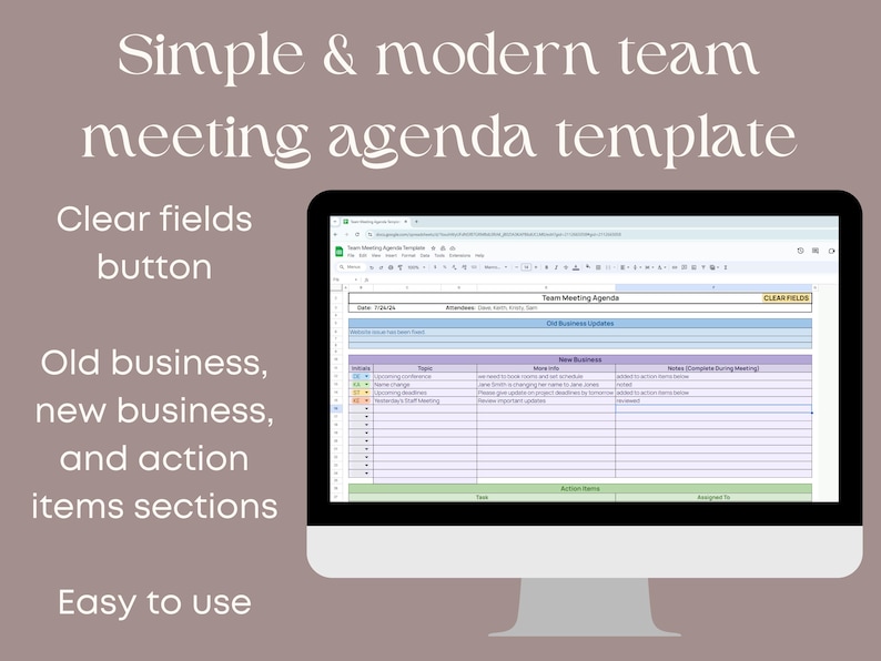 Team Meeting Agenda Template - Google Sheets - Etsy