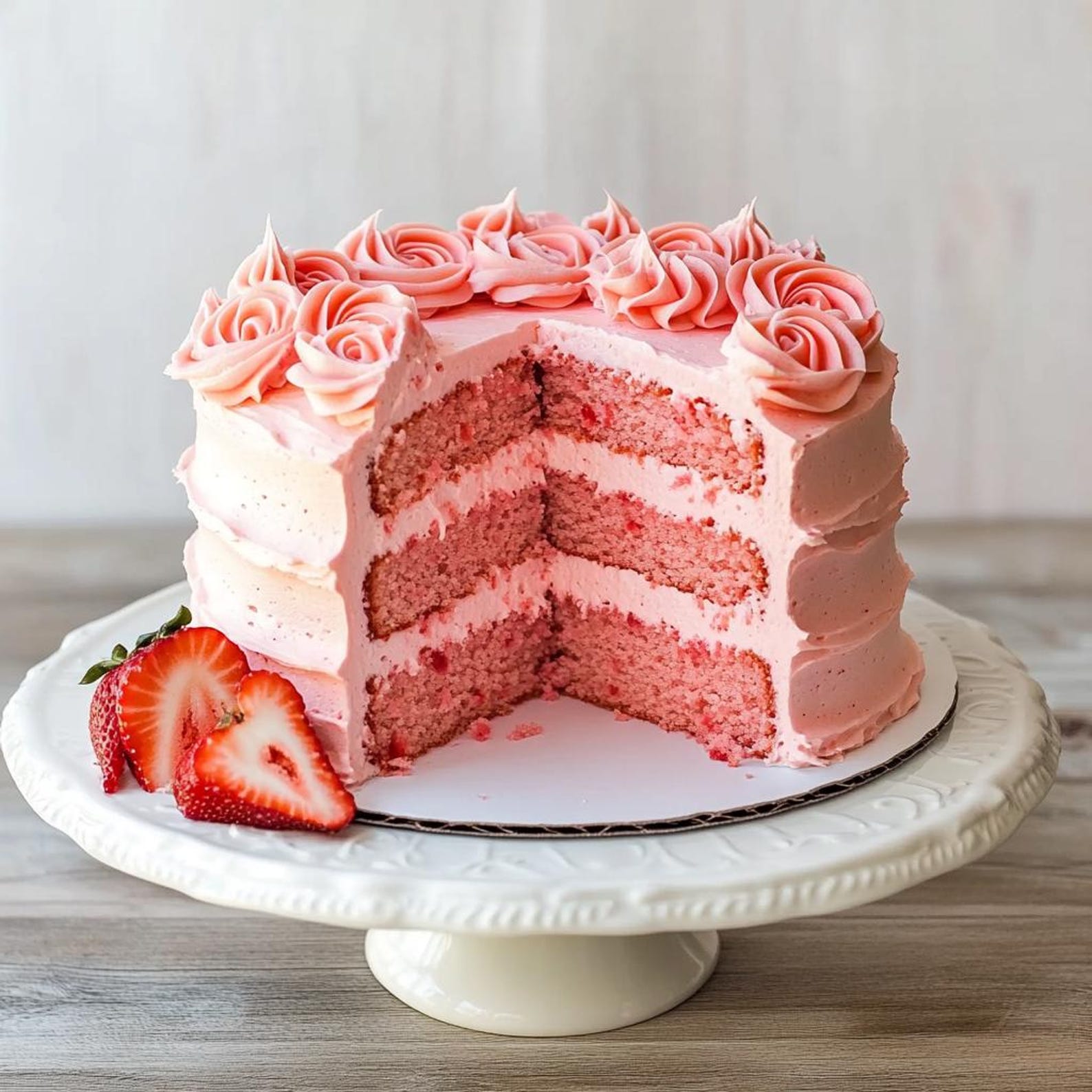 Three-layered Strawberry Cake Recipe | Moist & Fluffy Homemade Strawberry Cake | Digital ...