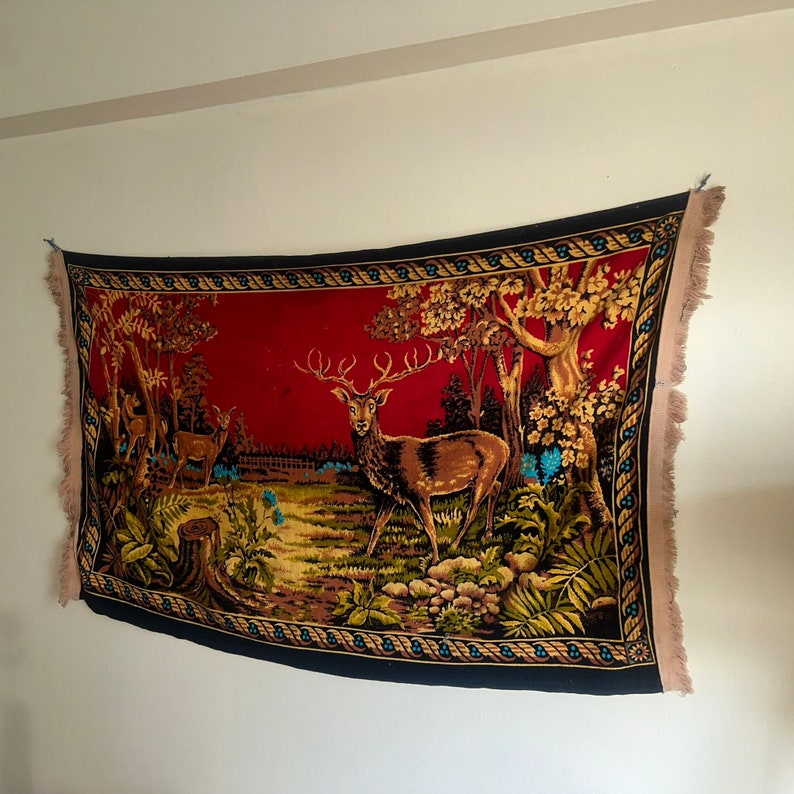 Animal Pictured Rug, Boho Wall Decor for Hunters, Vintage Wall Hanging ...