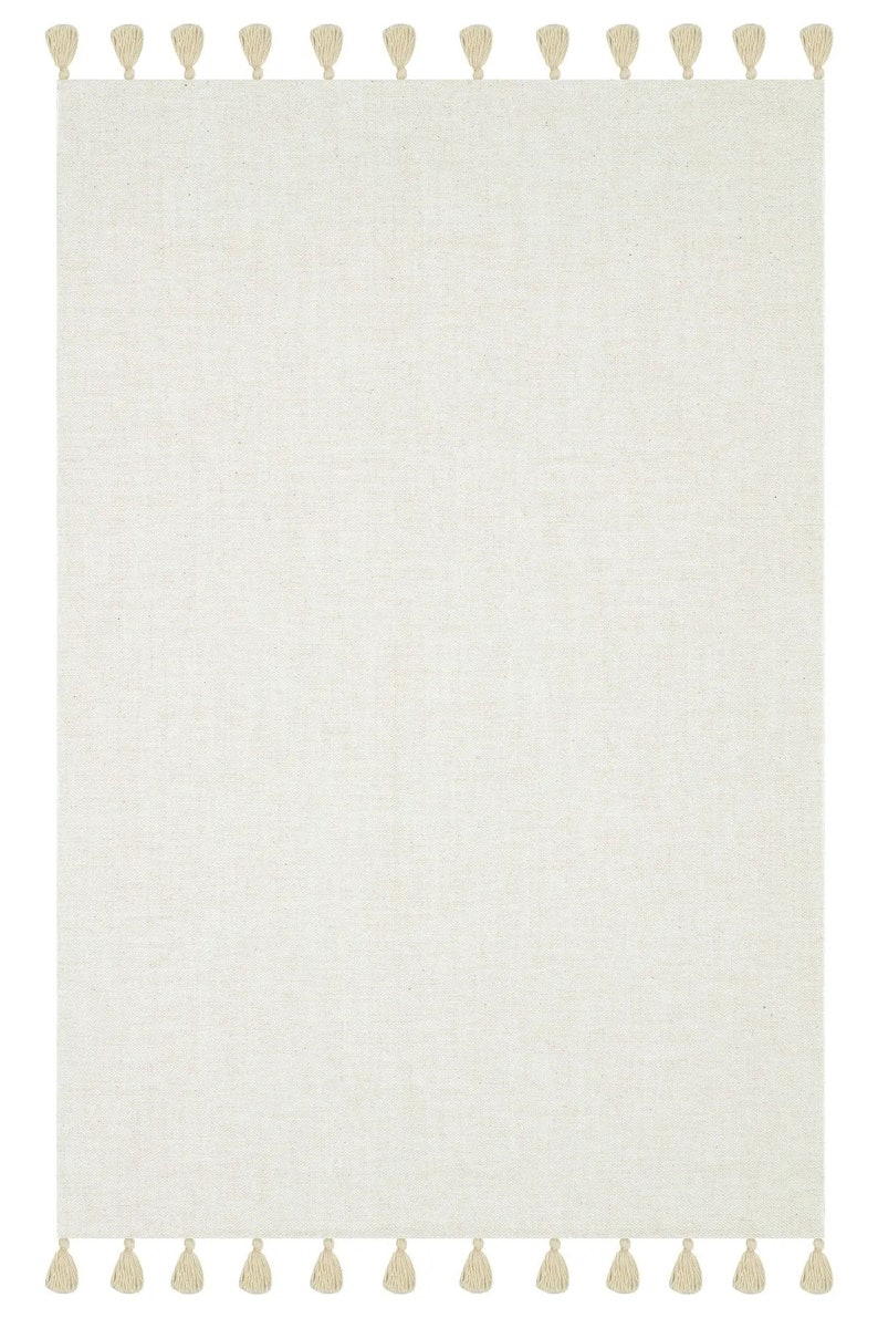 Ecru Moroccan Style Rug, Modern Area Rug, Fringe Rug, Tassel Area Rug ...