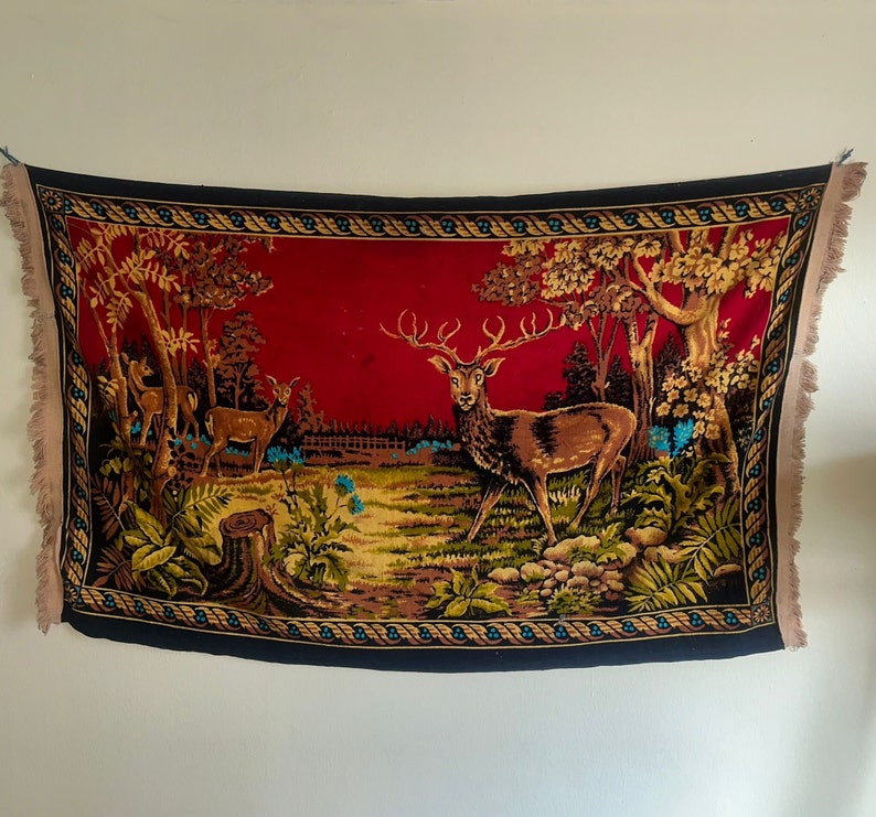 Animal Pictured Rug, Boho Wall Decor for Hunters, Vintage Wall Hanging ...
