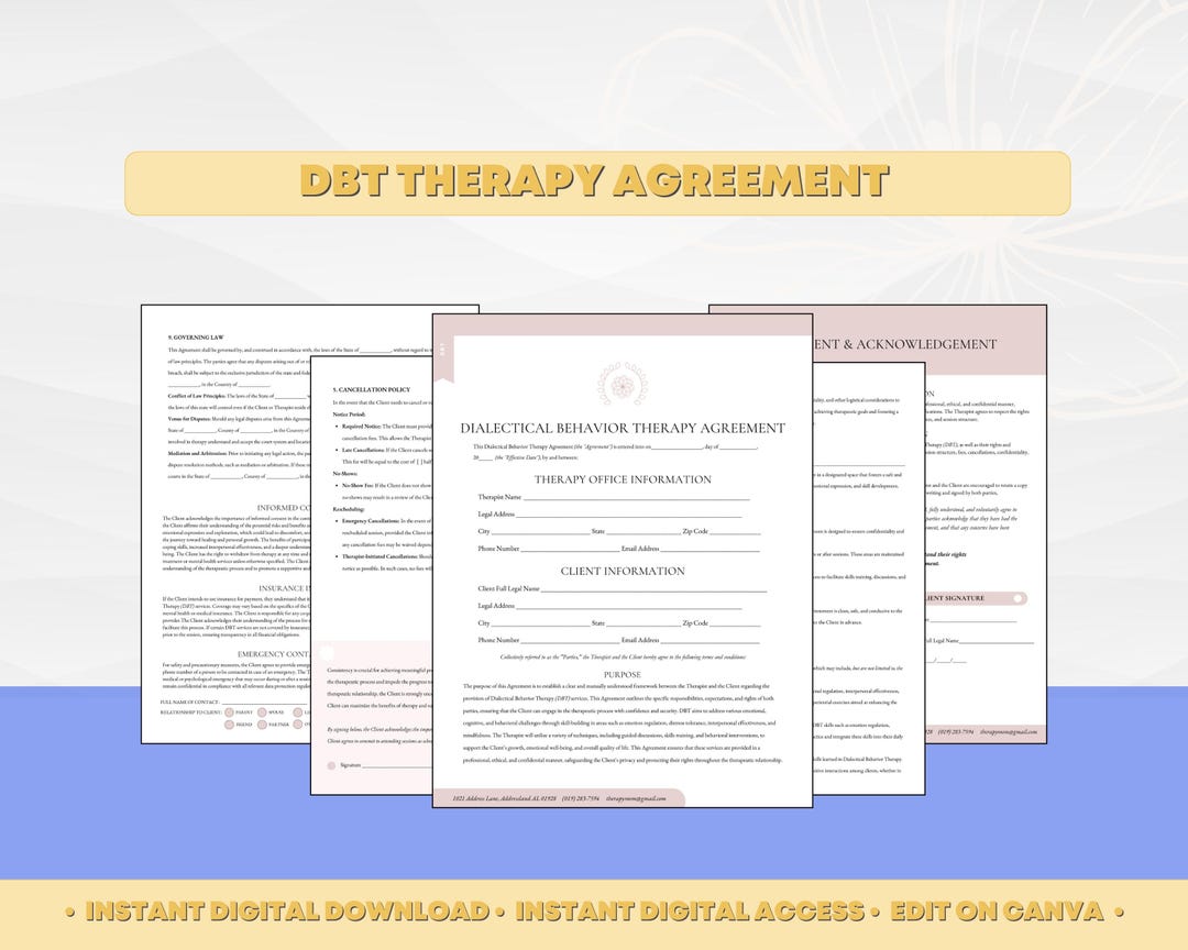 Dialectical Behavior Therapy Agreement, DBT Therapy Contract, DBT ...