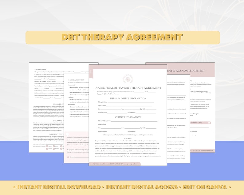 Dialectical Behavior Therapy Agreement, DBT Therapy Contract, DBT ...