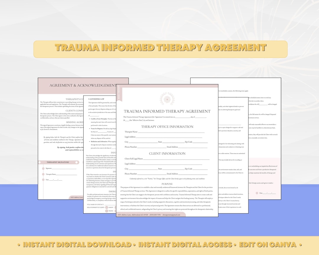 Trauma Informed Therapy Agreement, Trauma Therapy Contract, Trauma ...