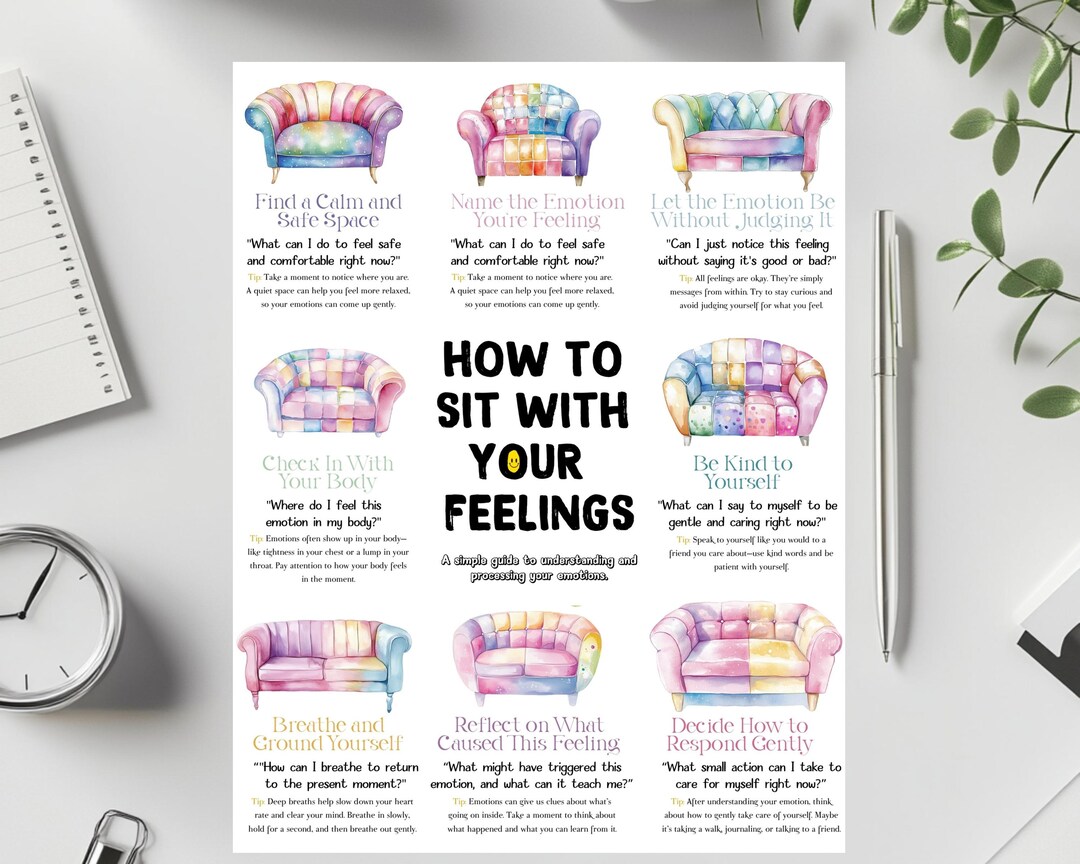 How to Sit With Your Feelings Poster, Therapy Office Decor Gift ...