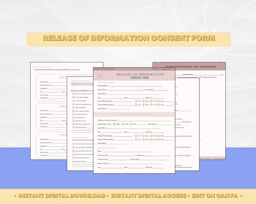 Therapy Release of Information Consent Form Template for Private Practice Therapists and ...