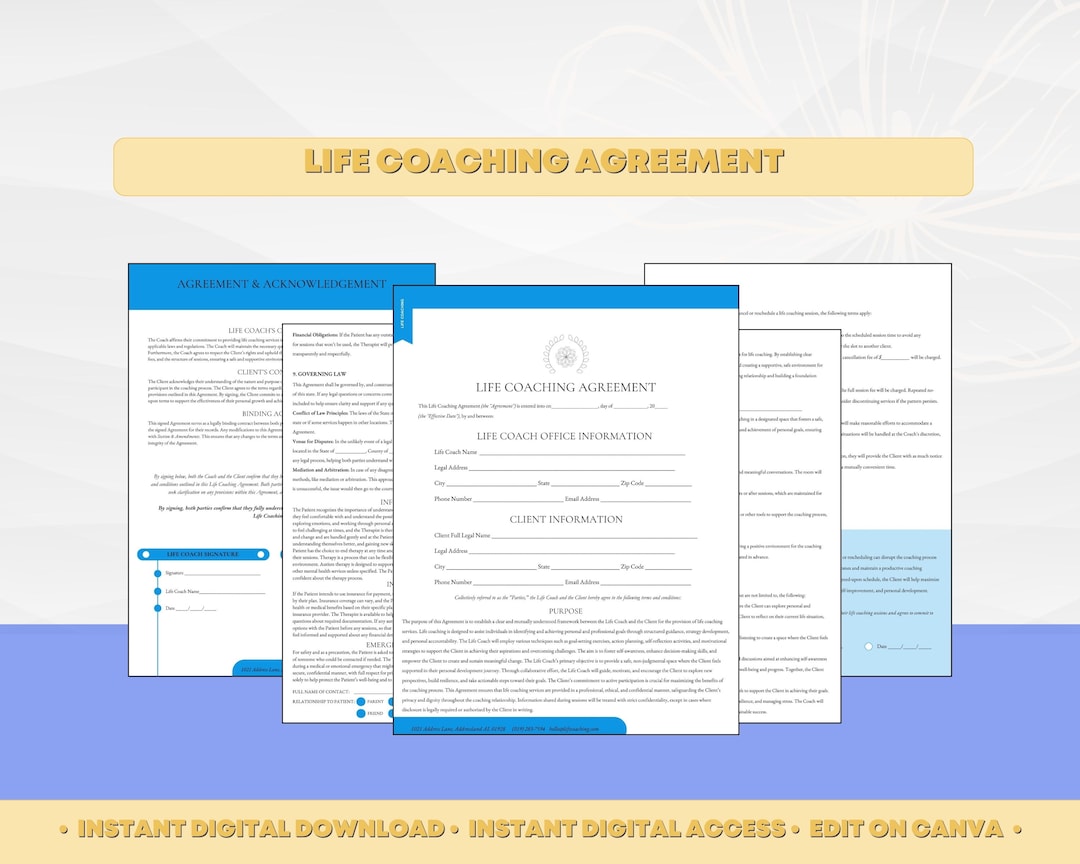 Life Coaching Contract Template, Mentoring Services, Life Coach ...