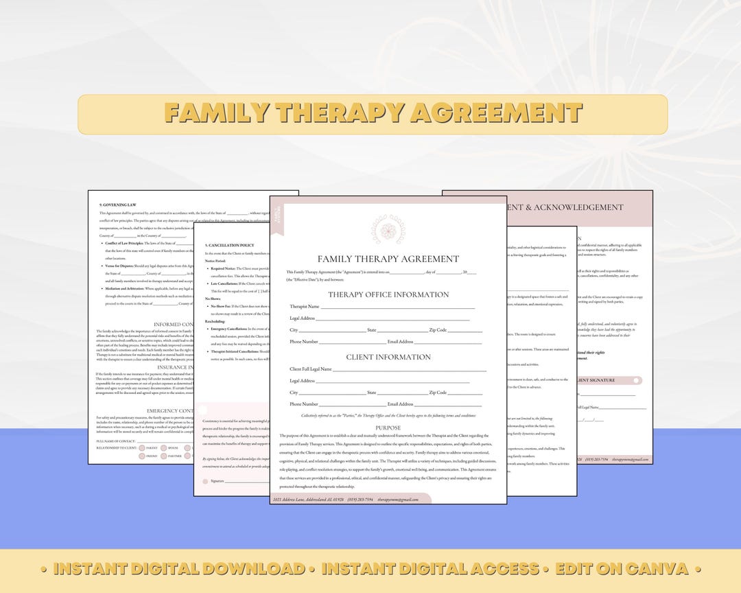 Family Therapy Agreement, Family Counseling Contract, Family Dynamics ...