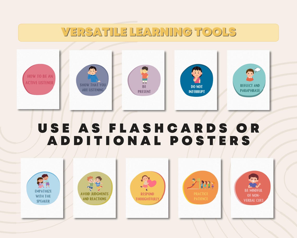 Active Listening Poster and Flashcards, Skills Bundle for Kids & Adults ...