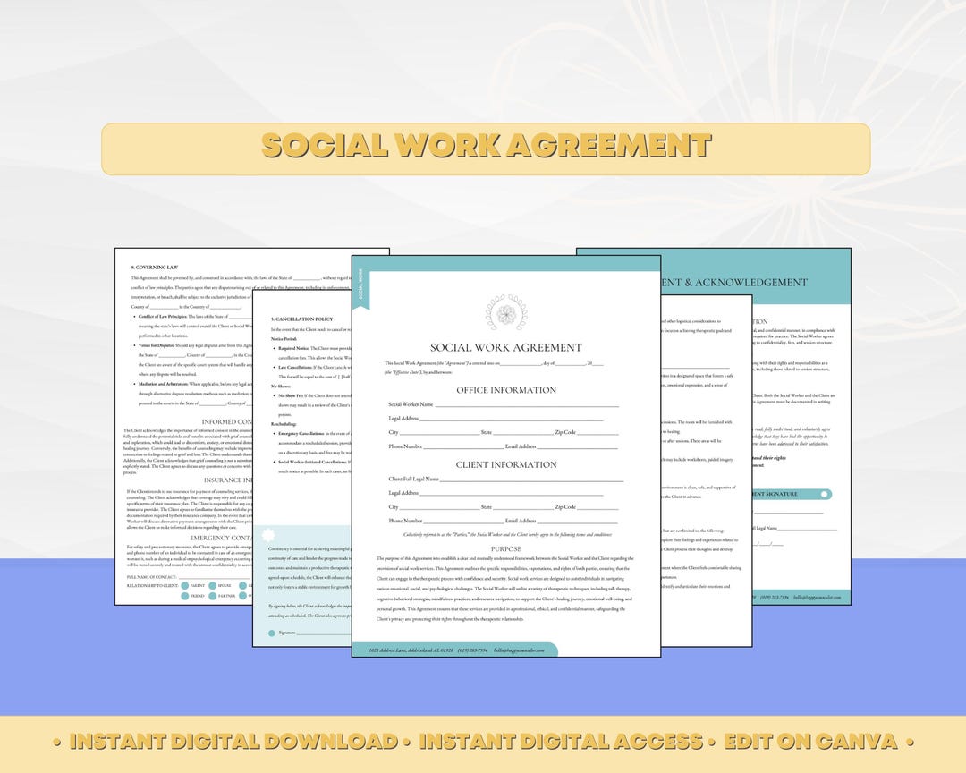 Social Work Agreement, Social Worker Contract, Social Work Forms,client ...