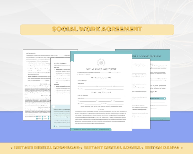Social Work Agreement, Social Worker Contract, Social Work Forms,client ...