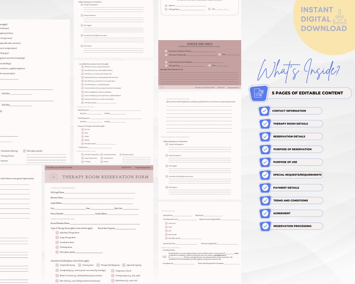 Therapy Room Reservation Form, Therapy Room Booking Form, Therapy ...