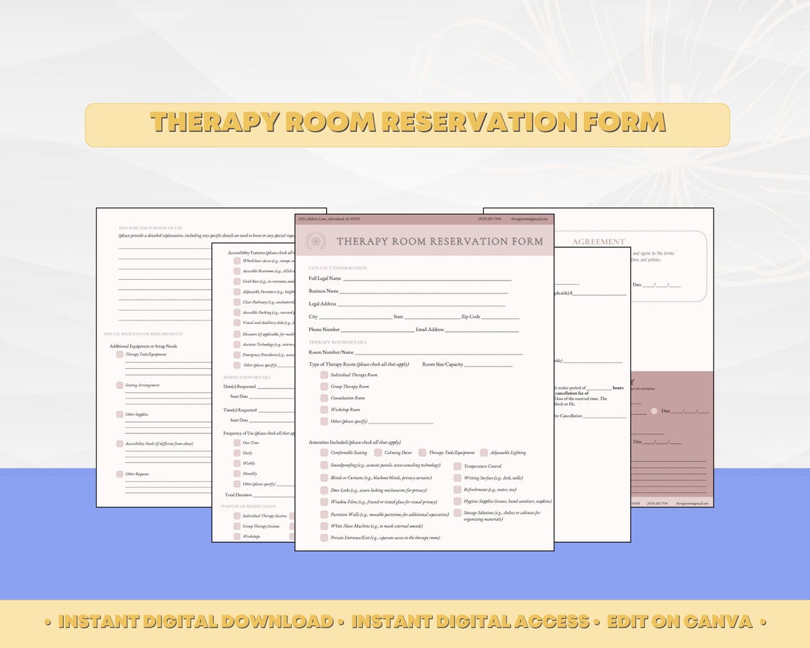Therapy Room Reservation Form, Therapy Room Booking Form, Therapy ...