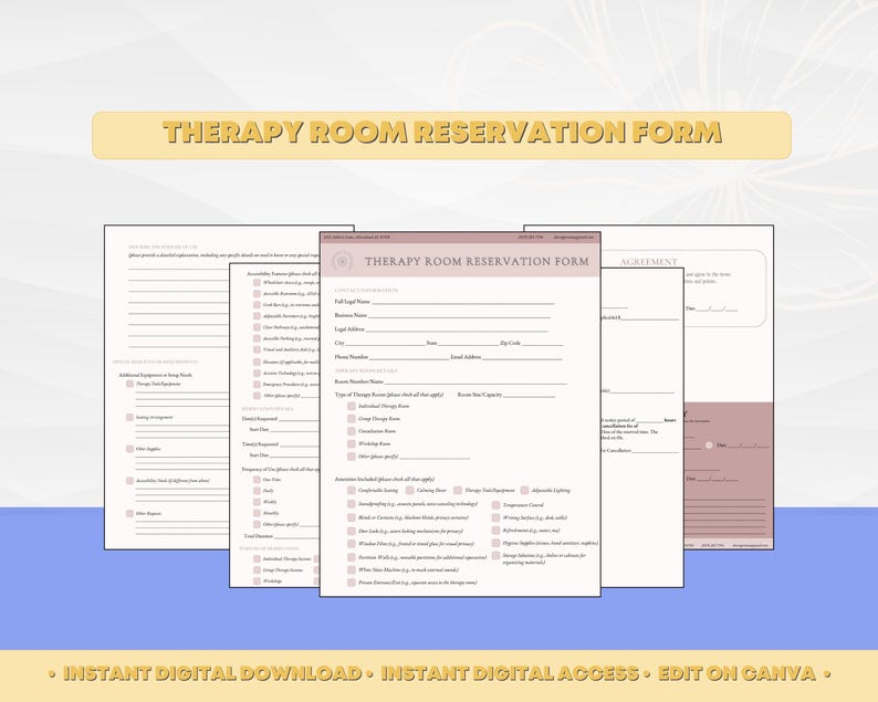 Therapy Room Reservation Form, Therapy Room Booking Form, Therapy ...