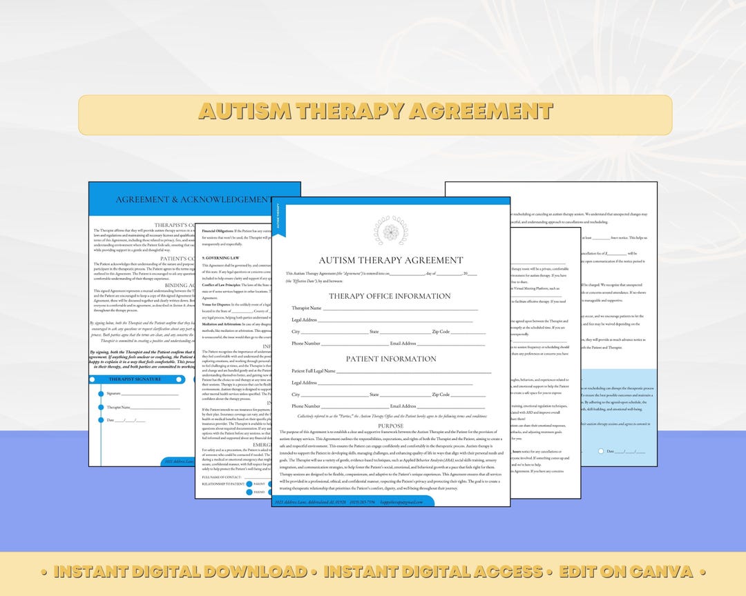 Autism Therapy Agreement, Behavior Contract, Applied Behavior Analysis ...