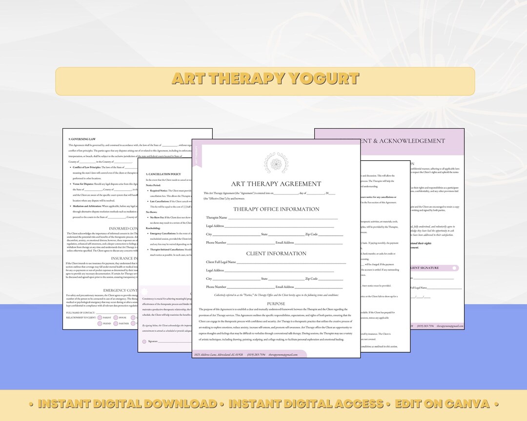 Art Therapy Agreement,art Therapist Documents, Art Therapy Contract ...