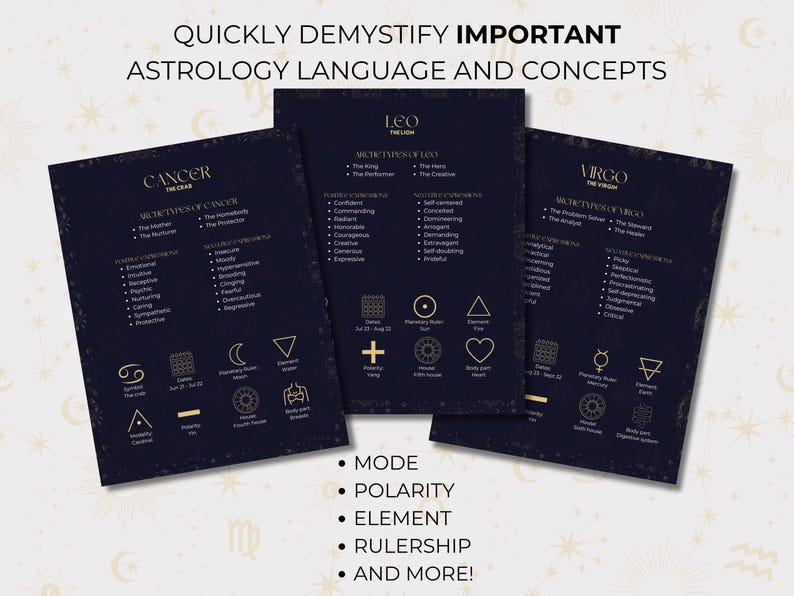 Astrology 101 Zodiac Signs Guide Cheat Sheet | Big 3 Meaning Workbook ...