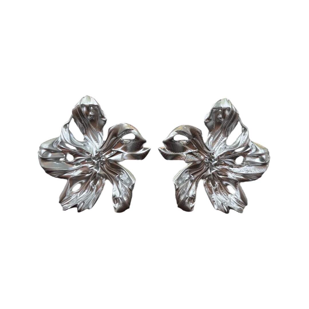 Silver Abstract Flower Earrings: 3D Printed Resin, Sterling Silver ...