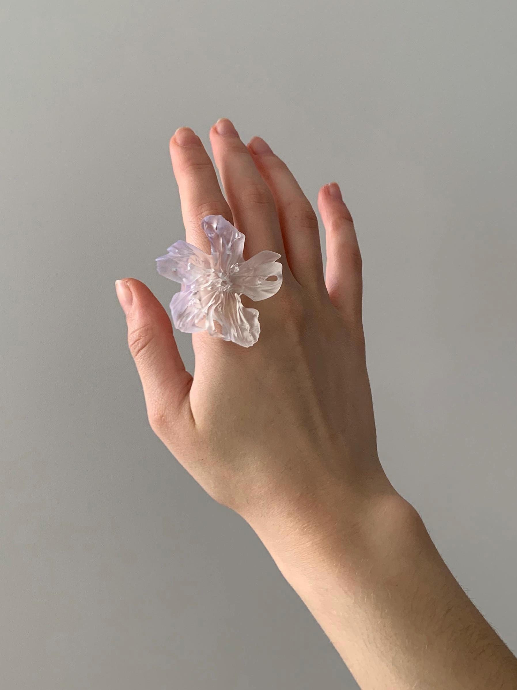 Large Flower Chunky Statement Art Ring, Hand Craft, Translucent Matt ...