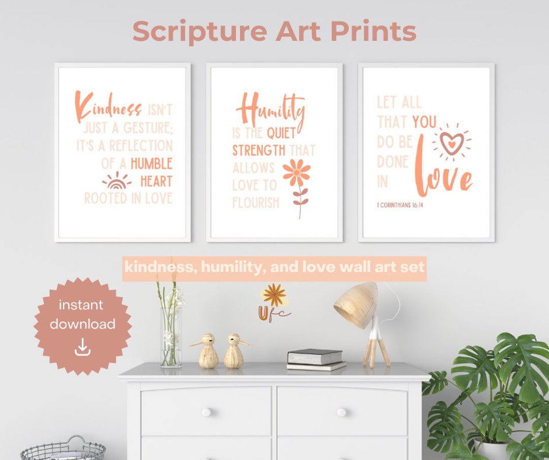 Kindness, Humility, and Love Wall Art Set Boho Christian Decor ...