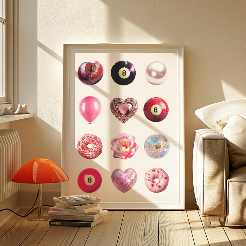 8 Ball Poster, Vintage Billiard Ball Print, Pink Pool Ball Wall Art ...