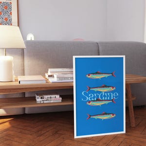 Sardines Print, Blue Fish Poster for Kitchen, Fisherman Print, Vintage ...