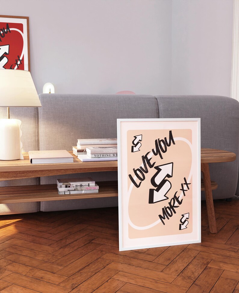 Playing Card Print, Uno Card Poster Beige, Love You More Print, Retro ...