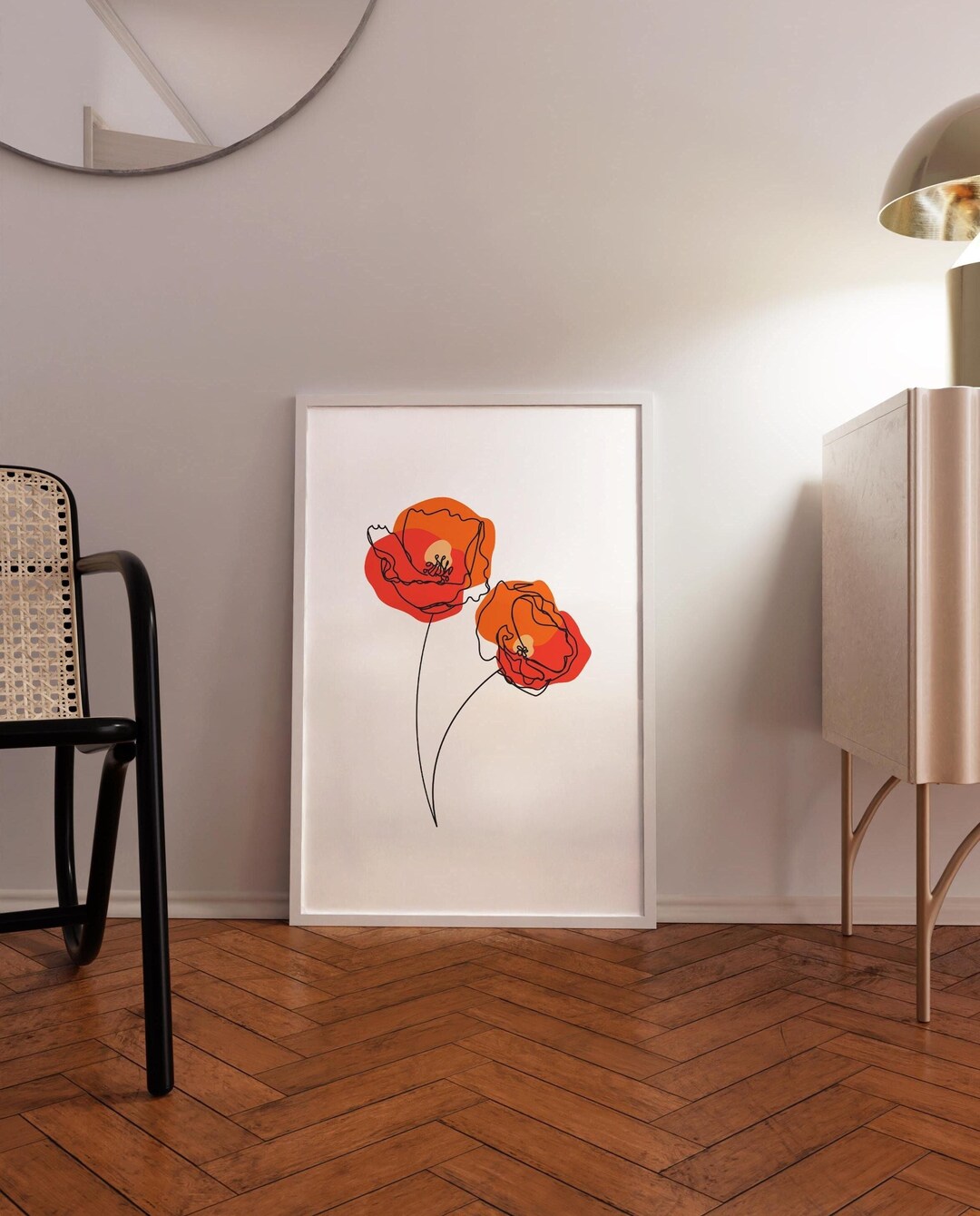 Red Poppy Wall Art, Colourful Flower Print, Line Drawing Flowers ...