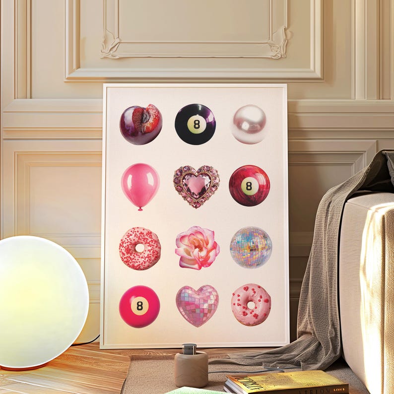 8 Ball Poster, Vintage Billiard Ball Print, Pink Pool Ball Wall Art ...