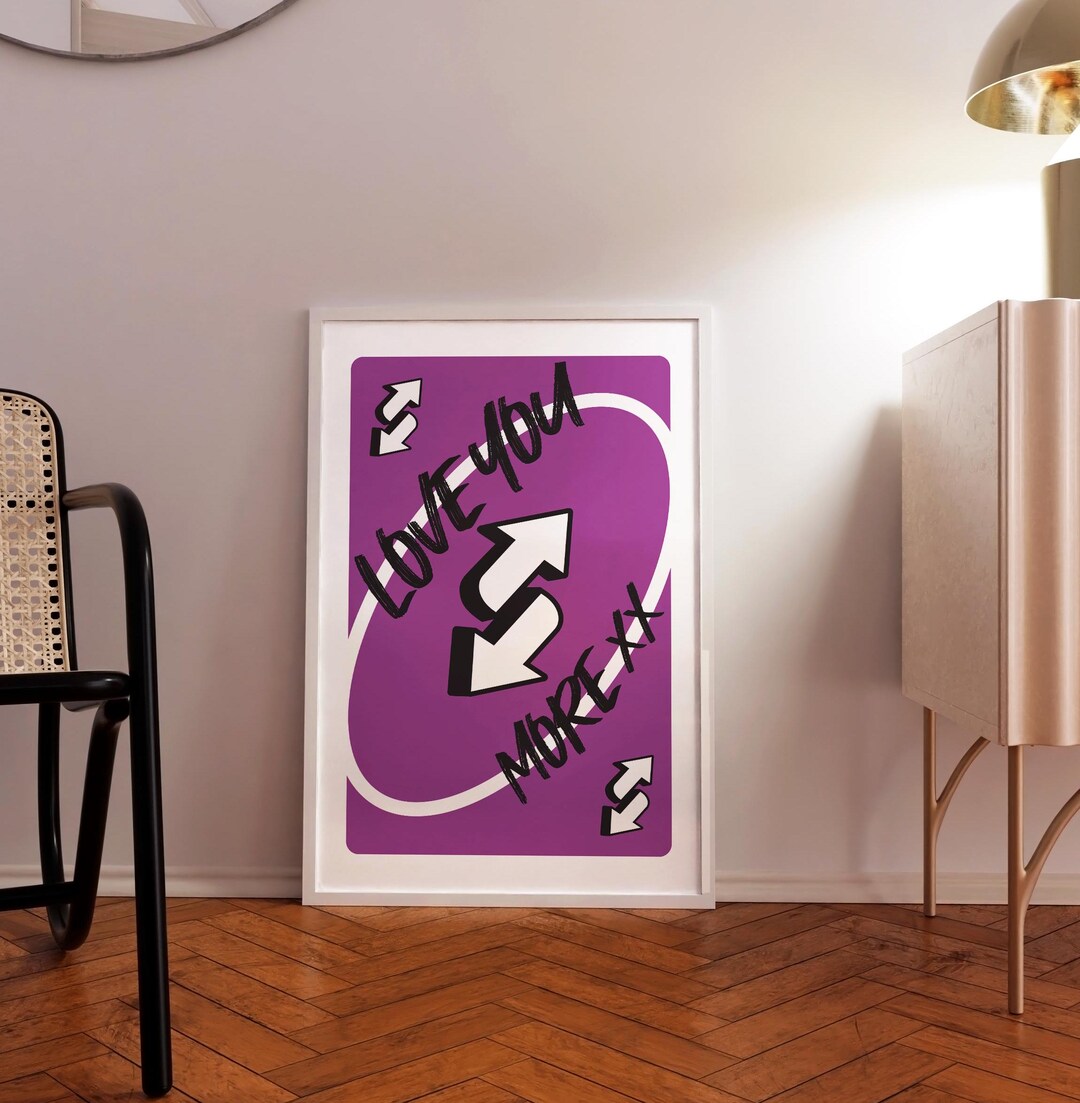 Uno Card Wall Art Purple, Love You More Print, Playing Card Poster ...