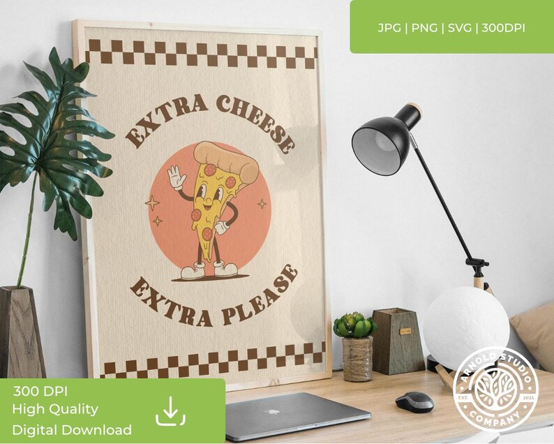 Retro Pizza Poster Extra Cheese Extra Please Vintage Kitchen Art Fun ...