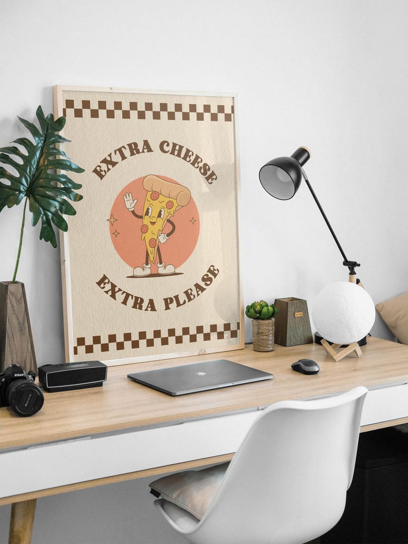 Retro Pizza Poster Extra Cheese Extra Please Vintage Kitchen Art Fun ...